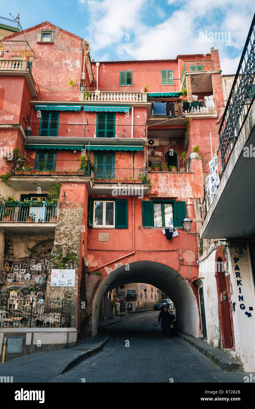Red building in Amalfi, Italy Stock Photo - Alamy