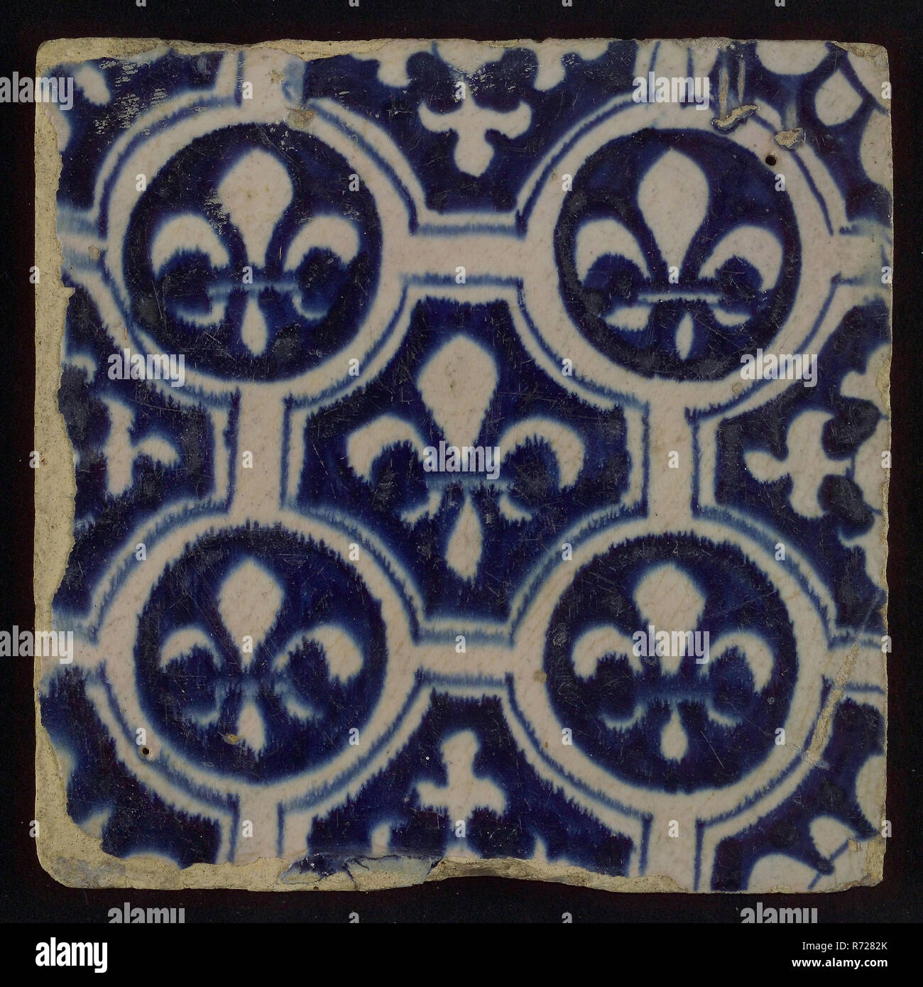 Two-tone tile, blue on white background, finished painting, four ...