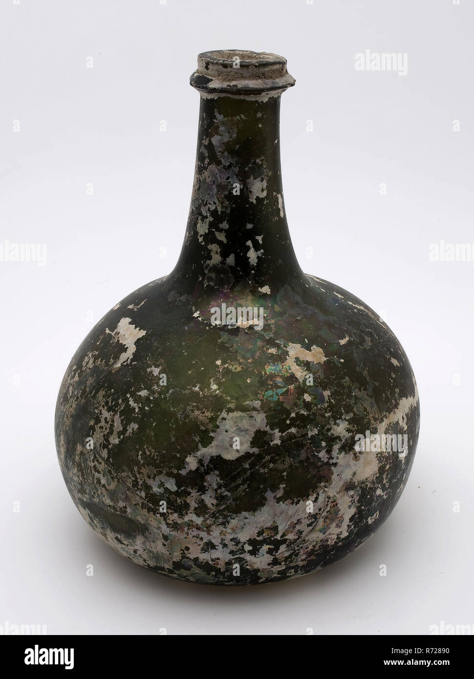 Bulbous bottle, bottle holder soil find glass, neck with imposed all ...