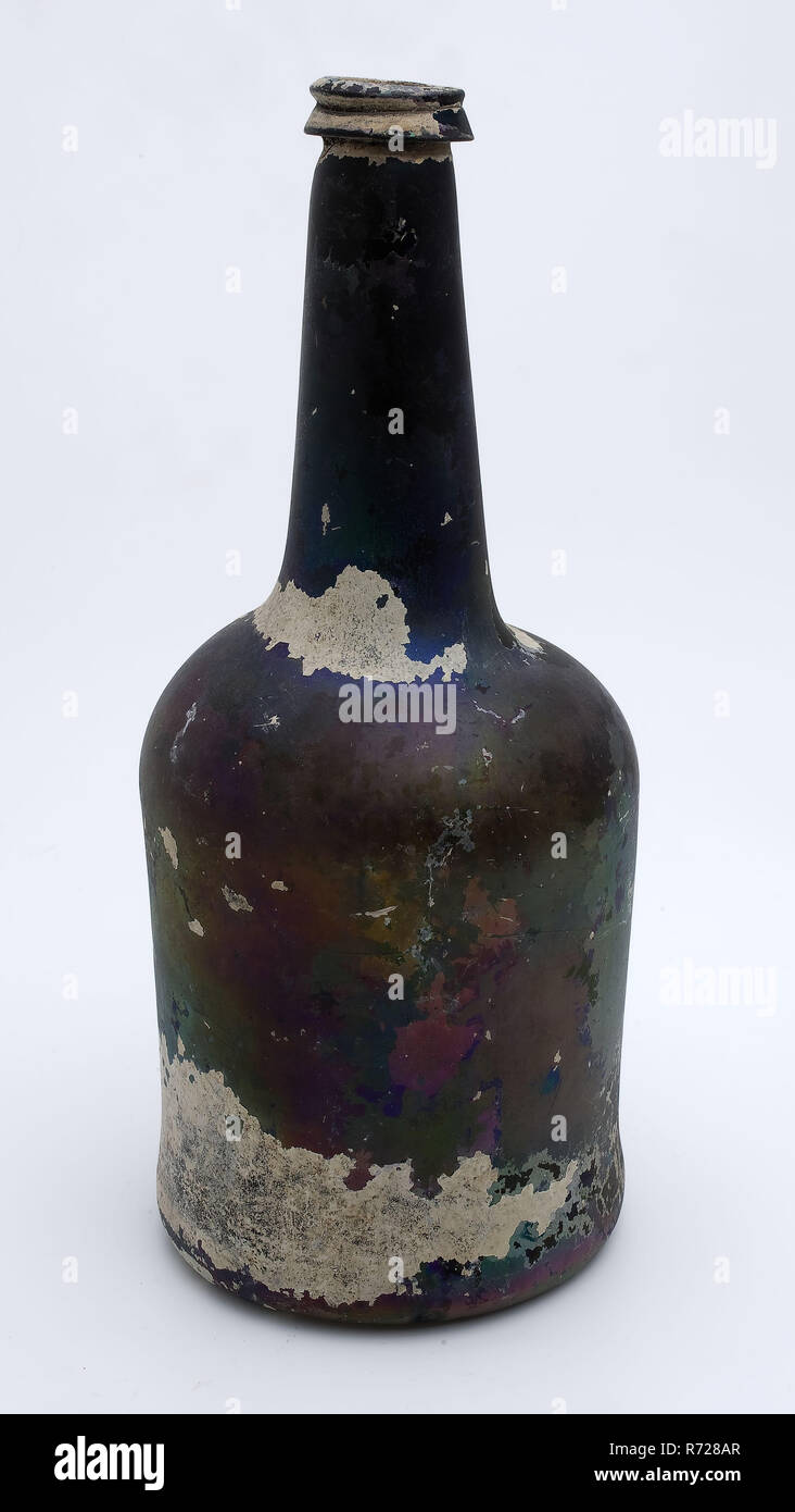 Cylindrical bottle, bottle holder bottomfound glass, free blown and ...