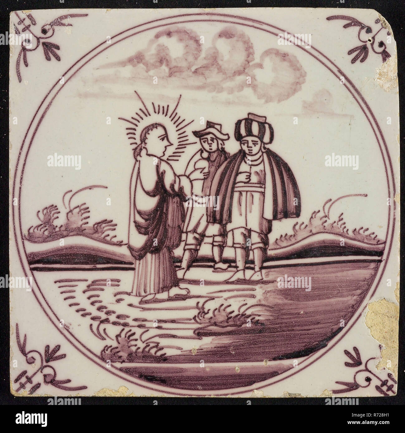 Scene tile, Jesus standing next to two Roman tax officials, corner ...