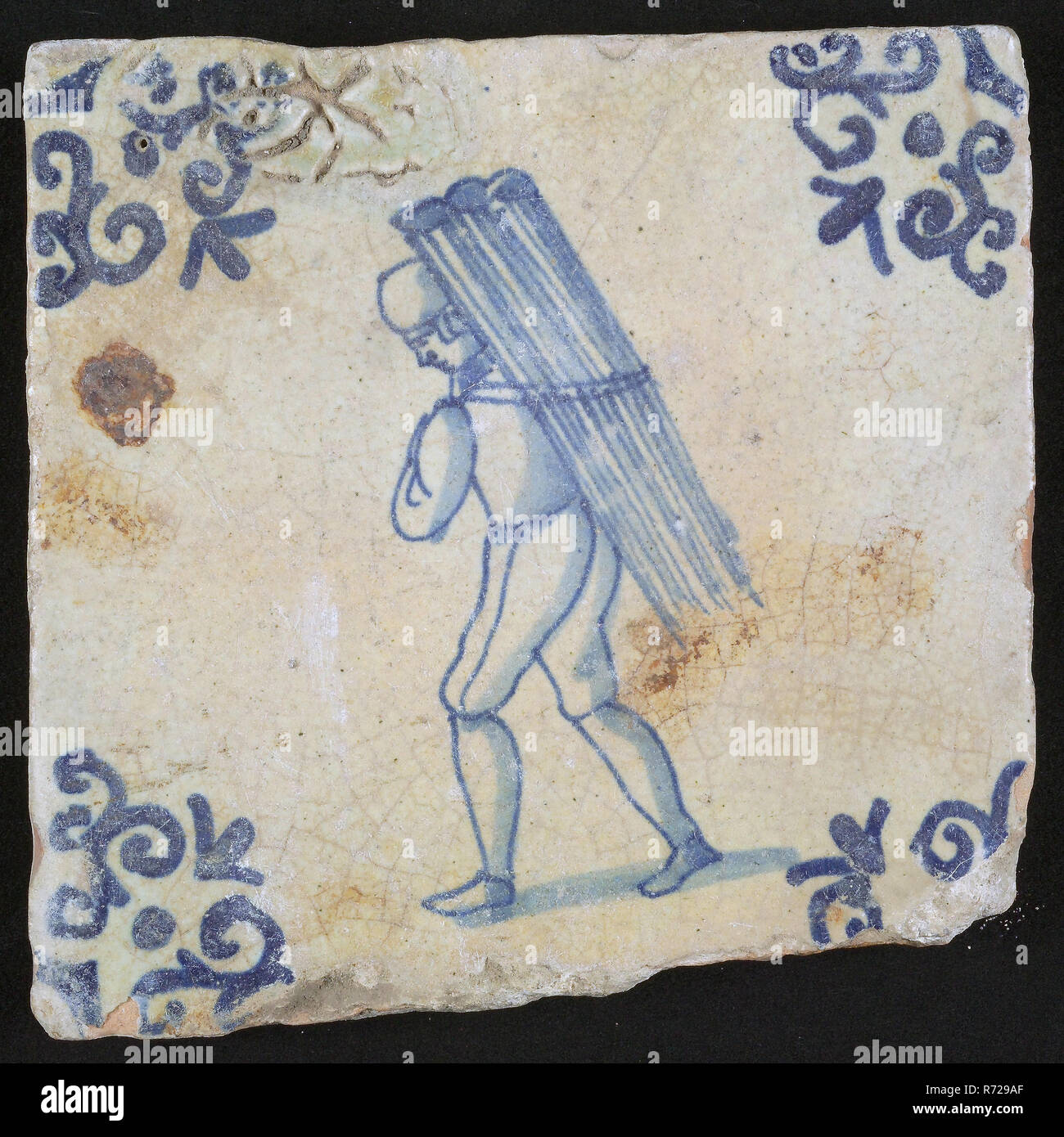 Profession tile, blue with running man with beams on the back, corner ...