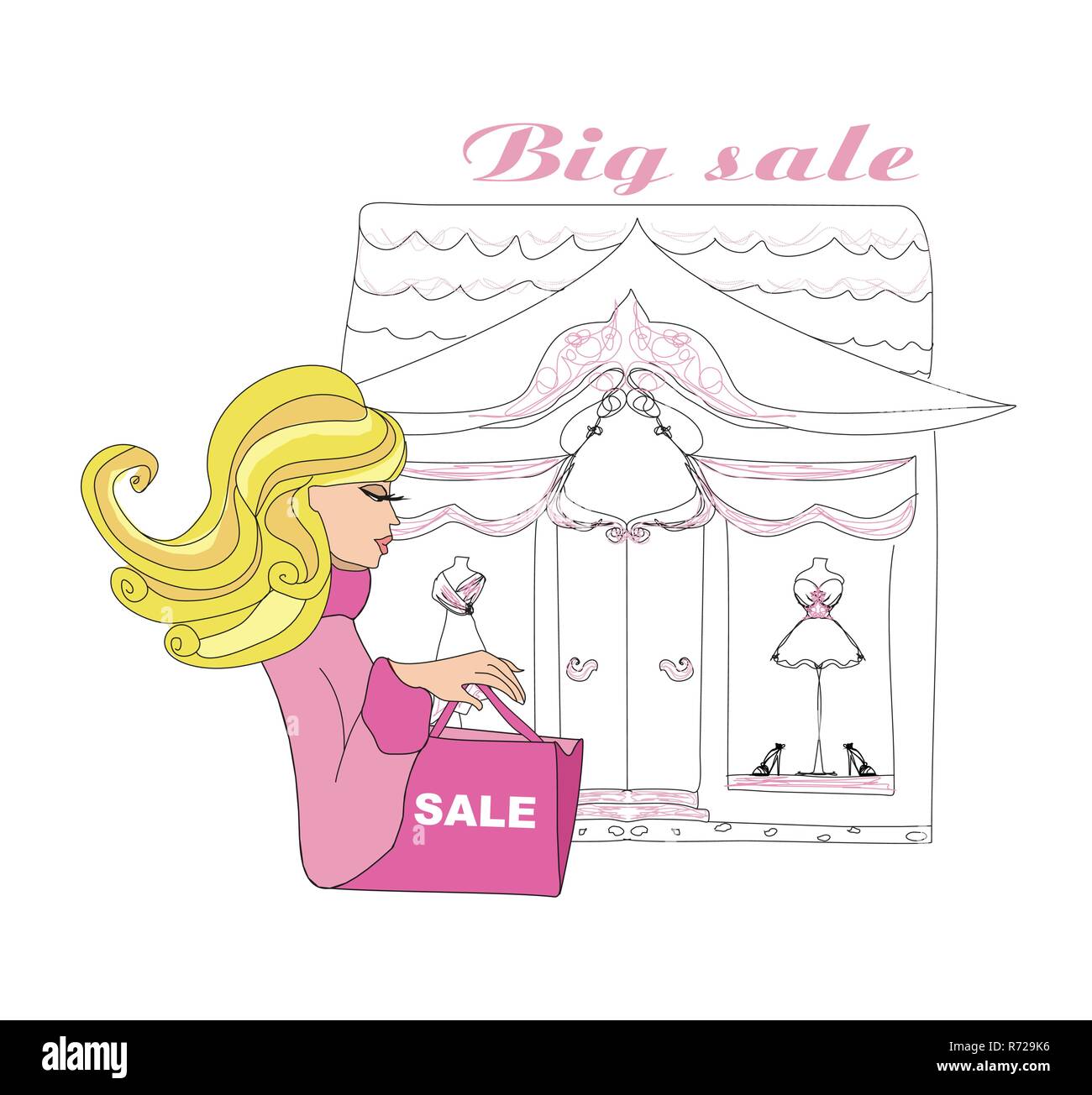 Stylish girl shopping , doodle illustration Stock Vector Image & Art ...