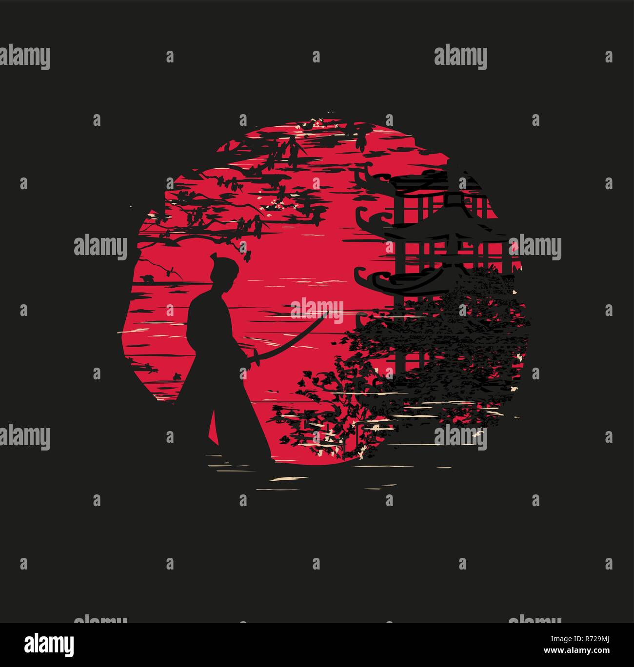 Japanese Samurai fighter silhouette Stock Vector Image & Art - Alamy