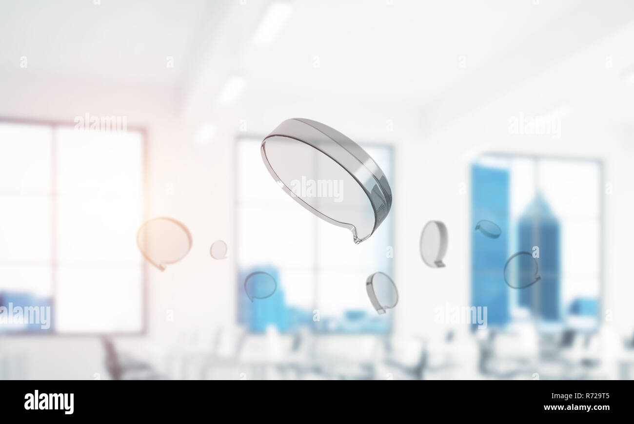 Concept of communication by glass empty chat icon on office background ...