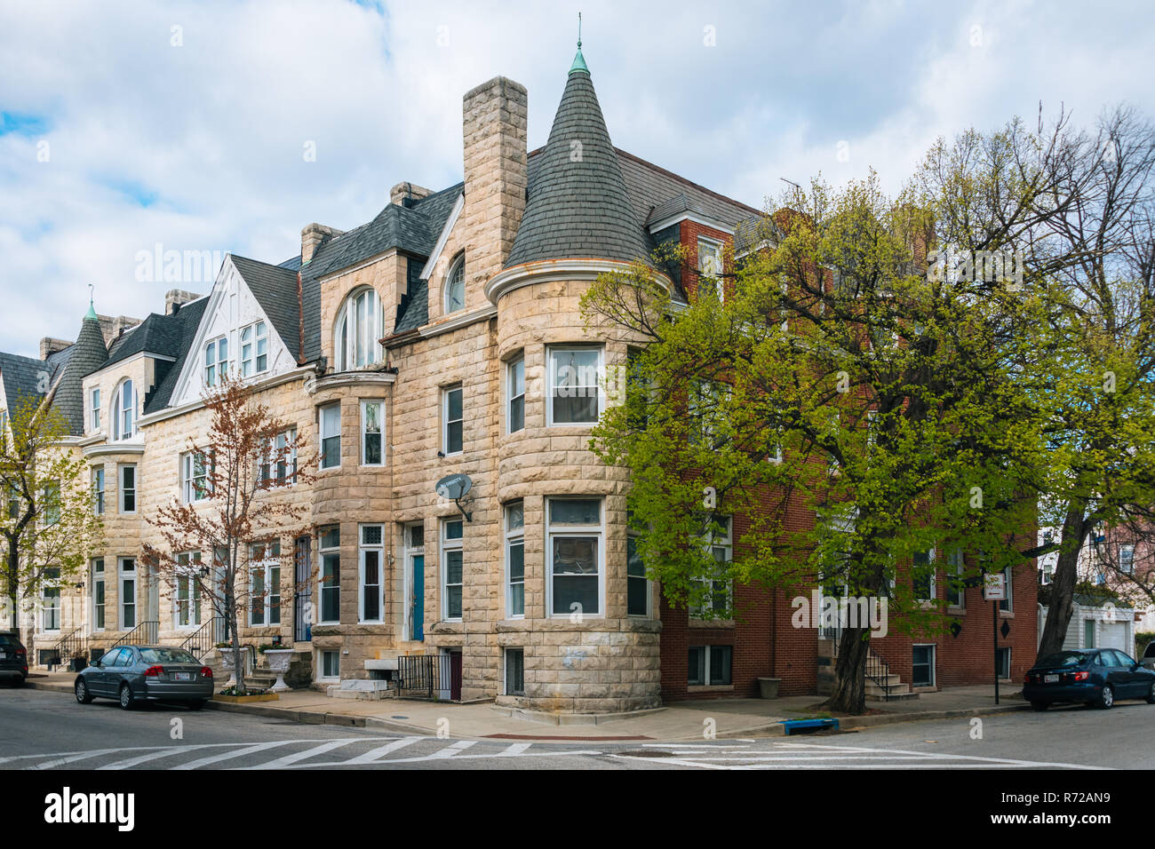 Row houses on Calvert Street in Charles Village, Baltimore, Maryland ...