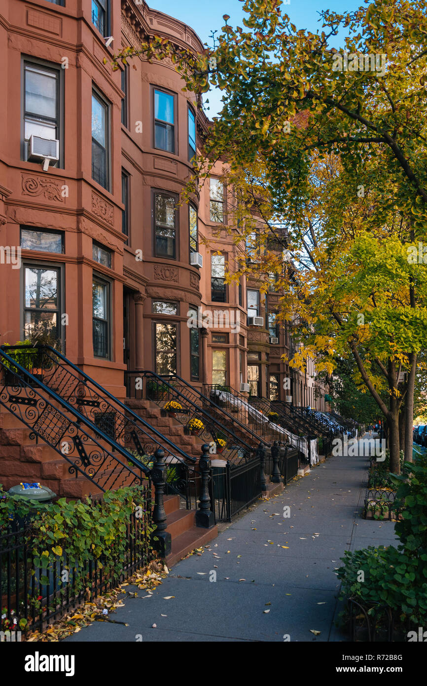 Brownstones and autumn color in Park Slope, Brooklyn, New York City ...