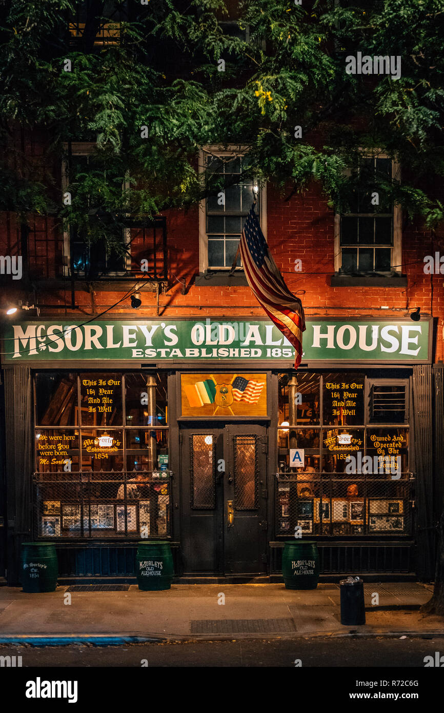 McSorley's Old Ale House at night, in the East Village, Manhattan, New ...
