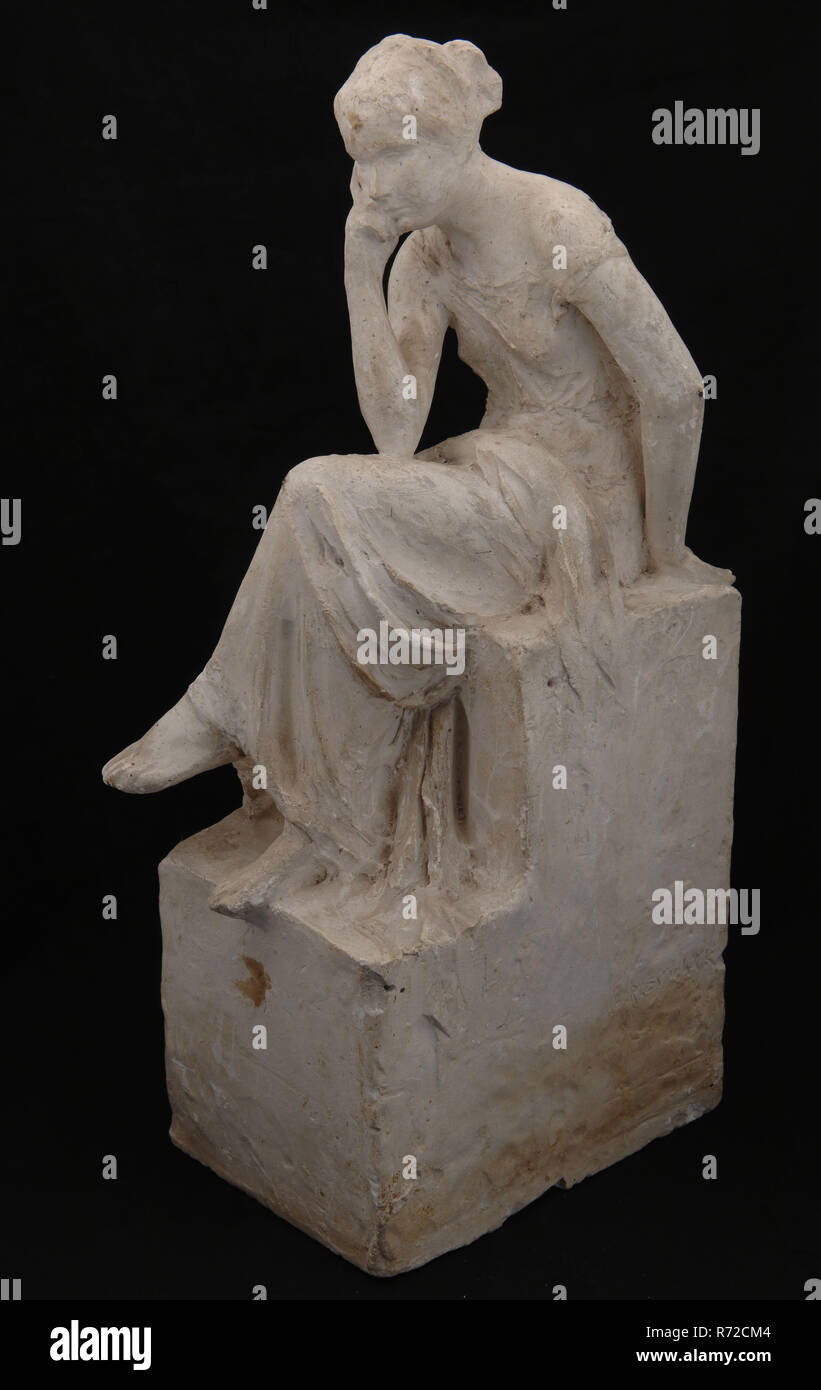 Charles van Wijk, Plaster image of seated woman in pensive posture ...