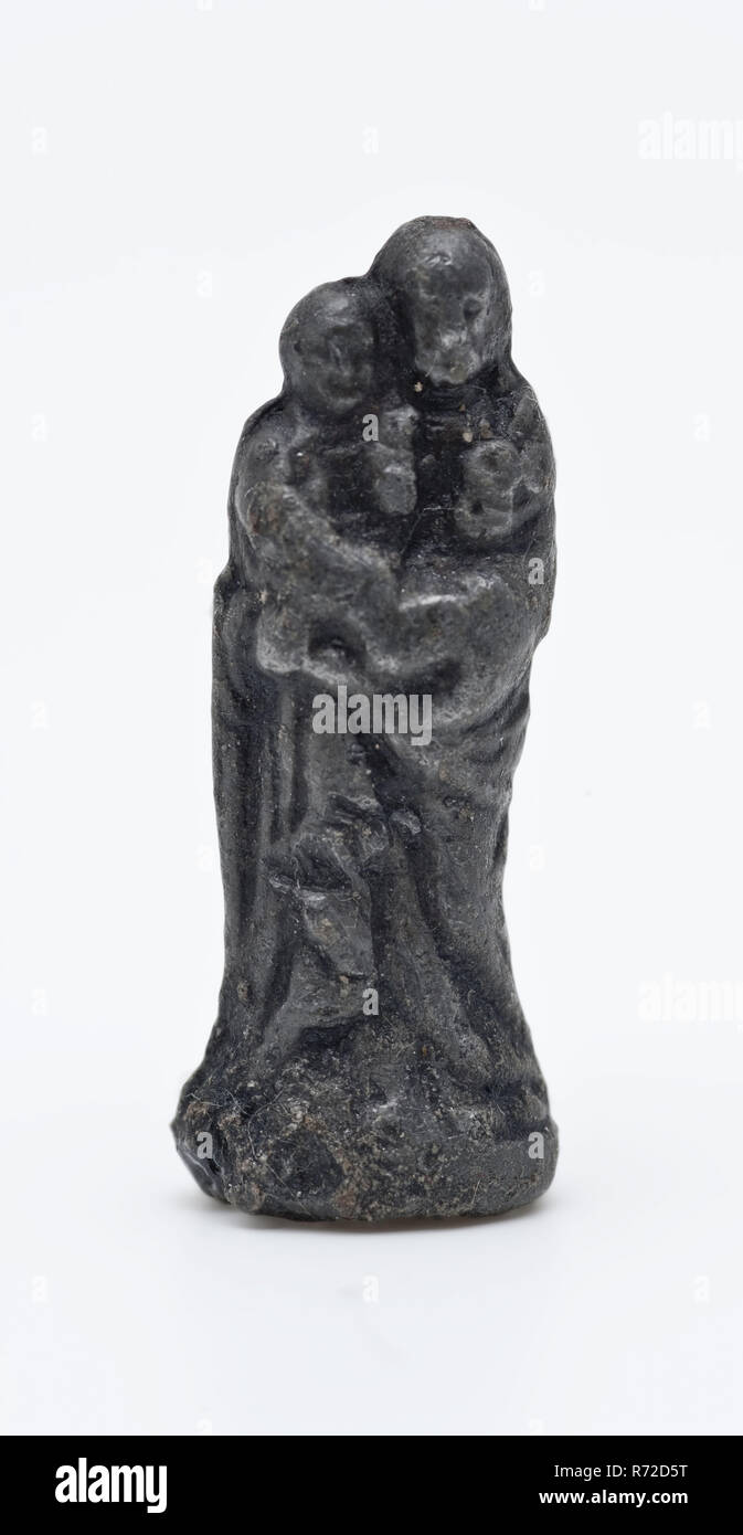 Cast miniature statue Saints with Child, figurine soil find tin metal ...