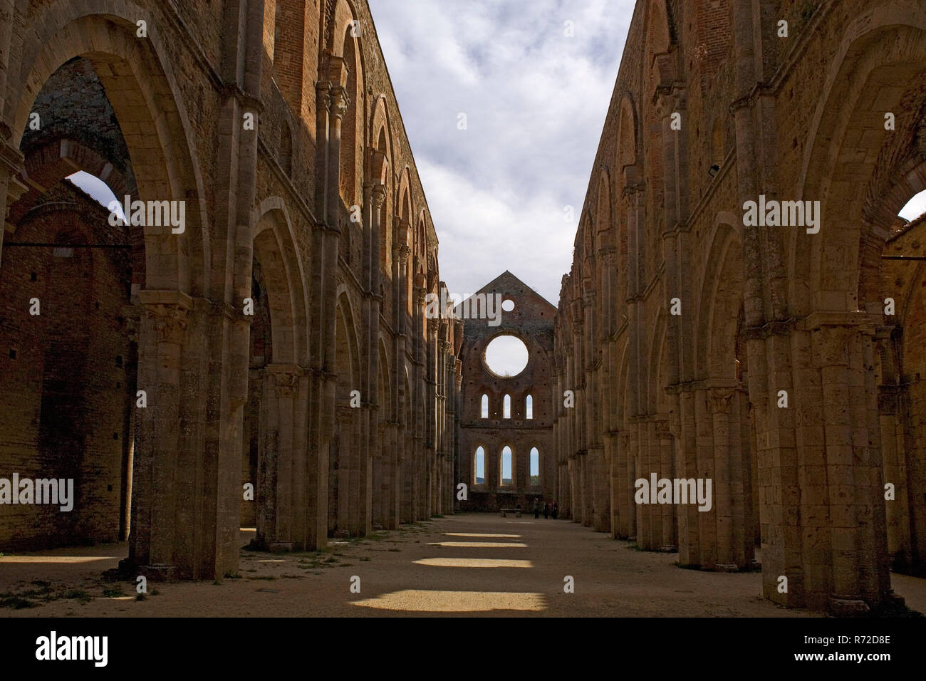 The interior of the roofless nave of the Cistercian Abbey of San ...