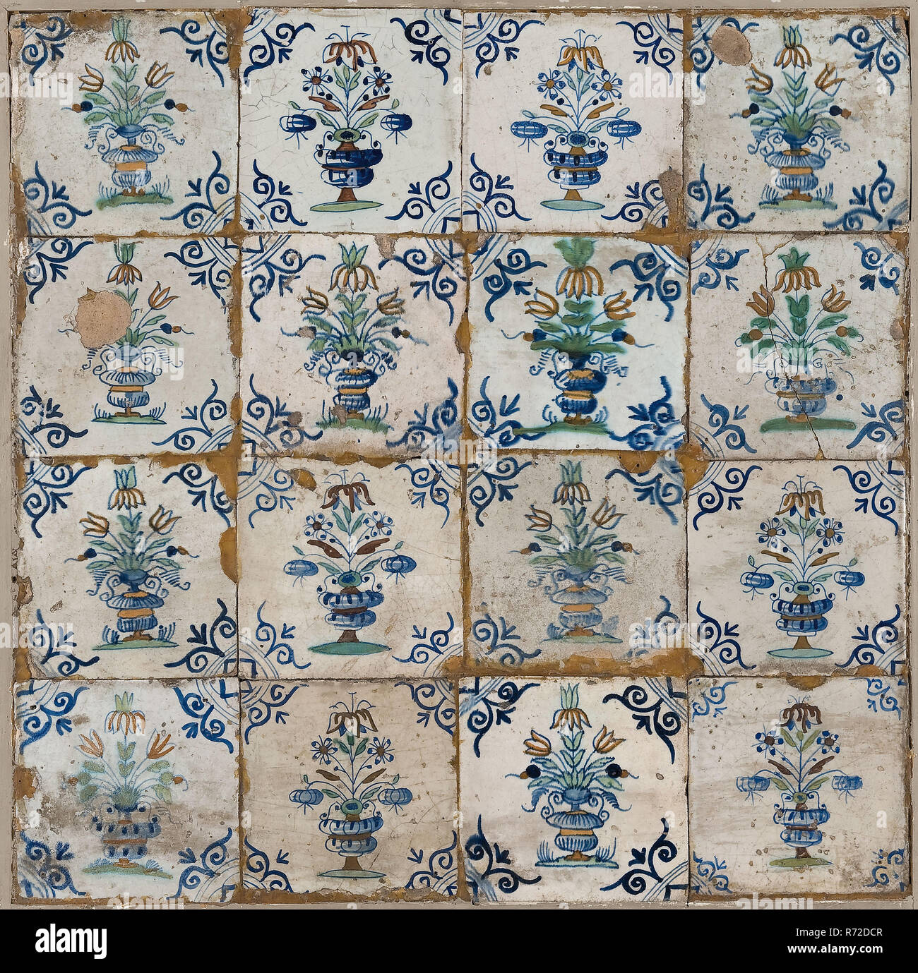 Tile field, four high, four wide, flower vase with flowers, corner ...