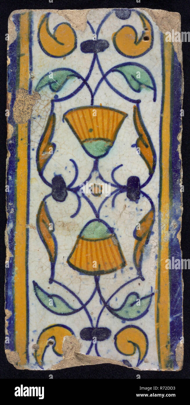 Border tile, flower decoration in blue, yellow and green, upper and ...
