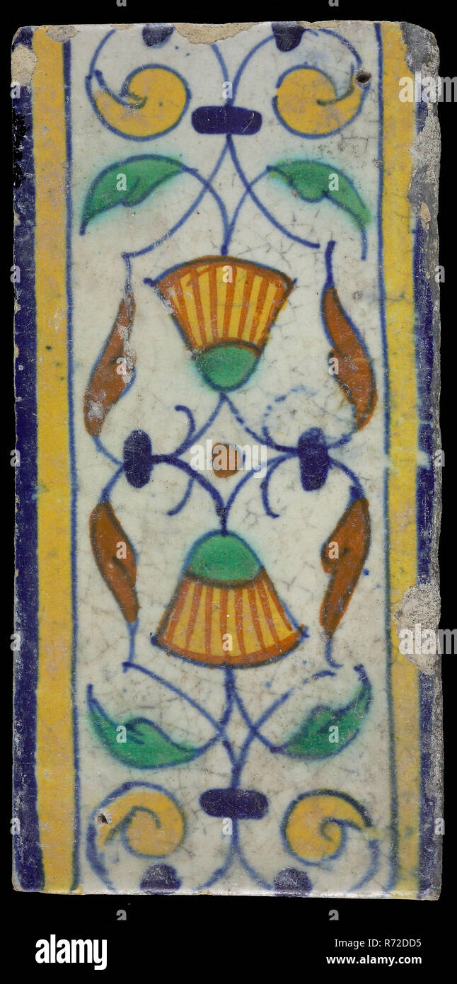 Border tile, flower decoration in blue, yellow and green, top and ...