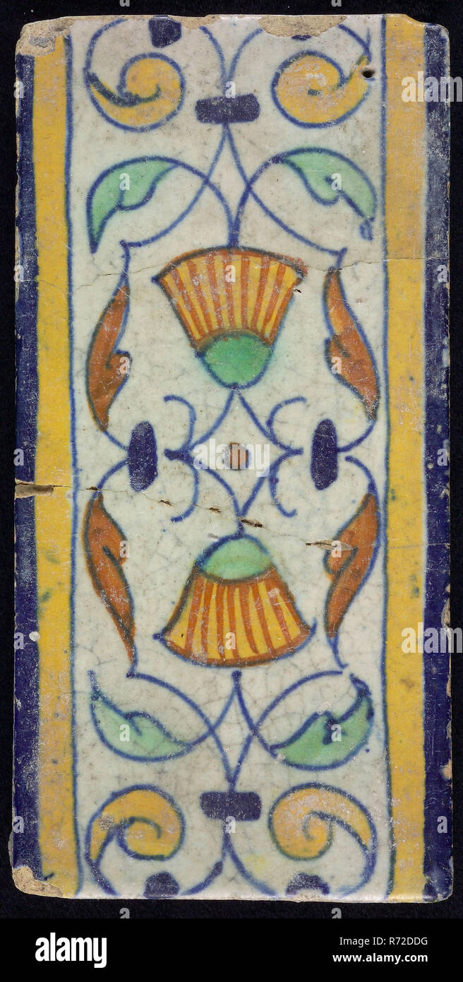Border tile, flower decoration in blue, yellow and green, upper and ...