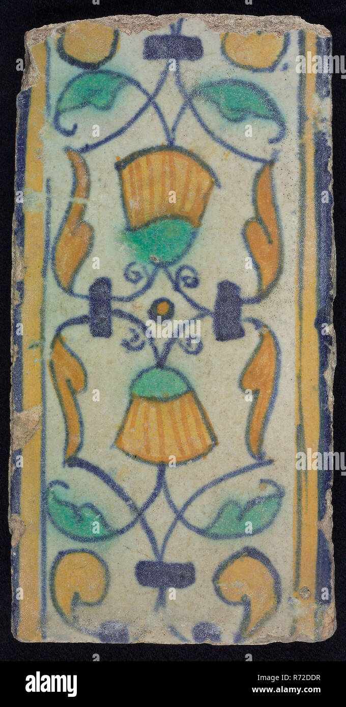 Border tile, flower decoration in blue, yellow and green, upper and ...