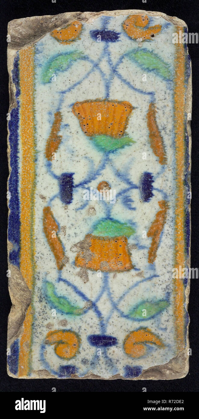 Border tile, flower decoration in blue, yellow and green, upper and ...
