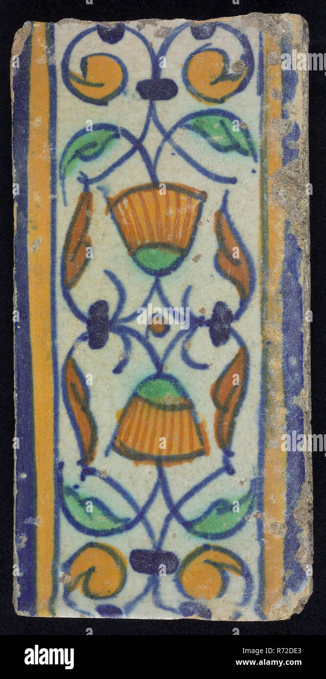 Border tile, flower decoration in blue, yellow and green, upper and ...