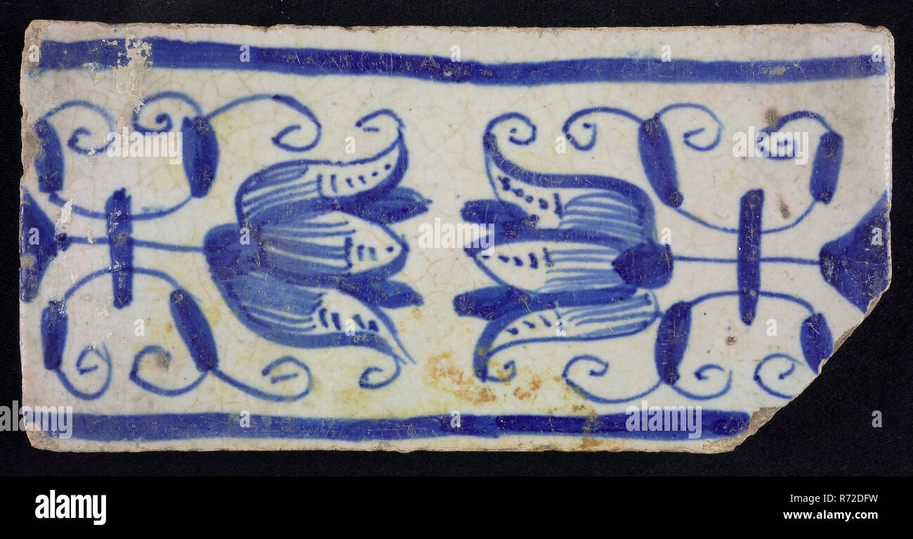 Blue border tile, waving floral pattern with tulips, above and below ...