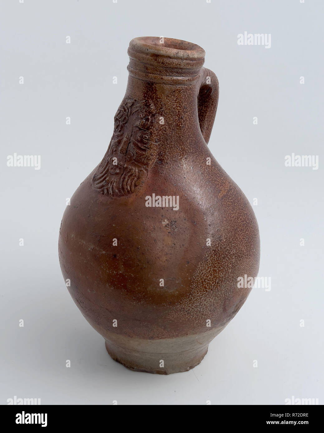 Stoneware Bartmann jug, also called Bellarmine jug, speckled glazed ...