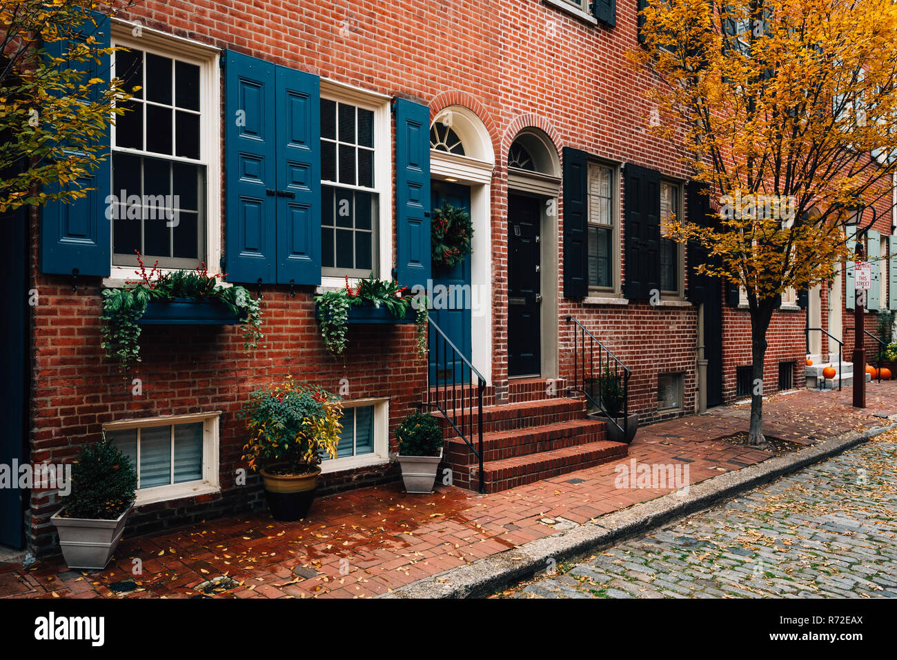 Brick row houses in Society Hill, Philadelphia, Pennsylvania Stock ...