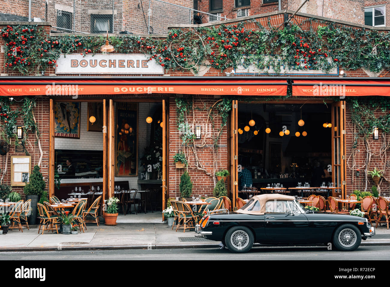 Boucherie and a vintage car in the West Village of Manhattan, New York ...
