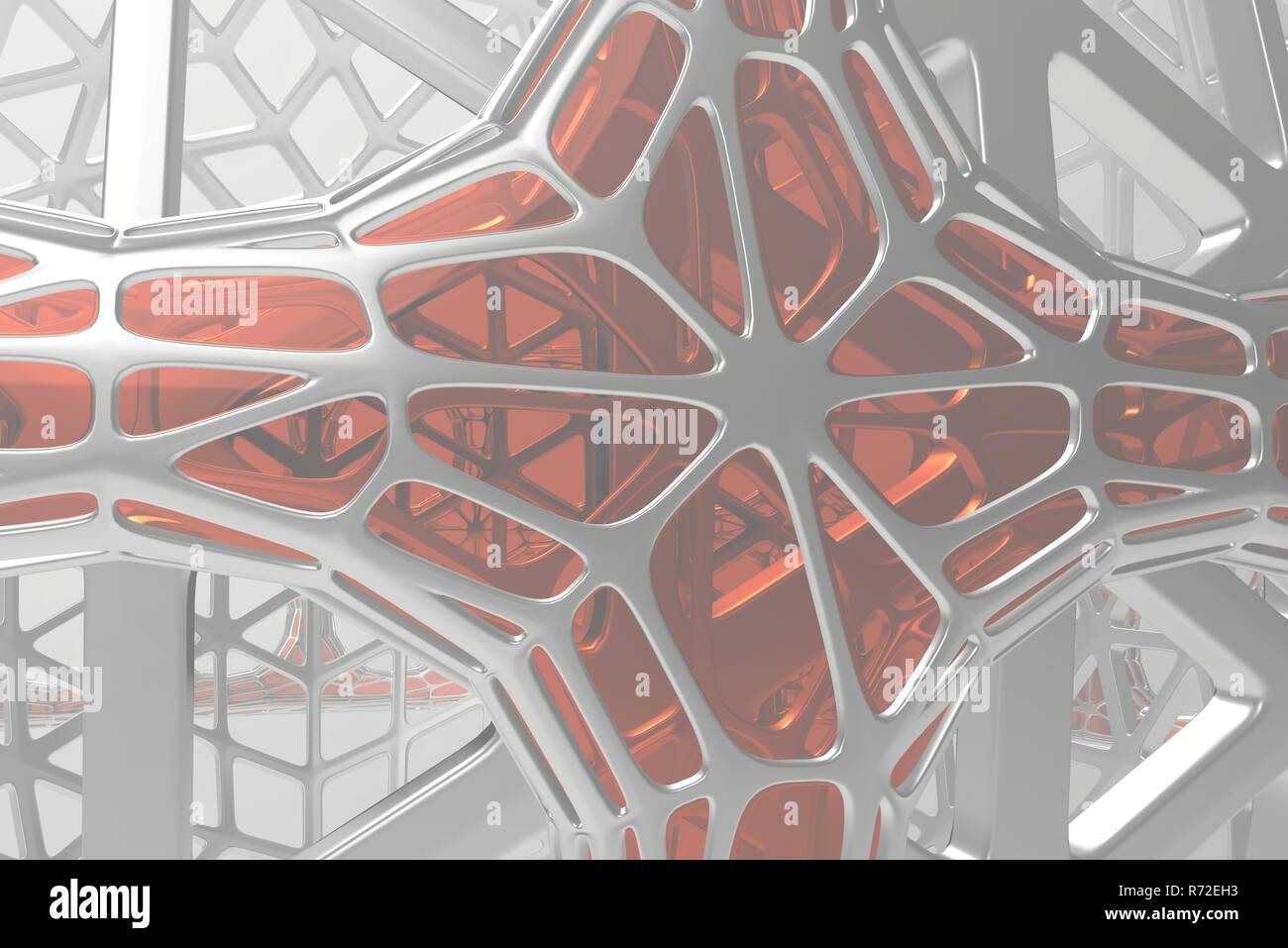 Abstract 3d rendering concept of high poly architecture with steel and ...