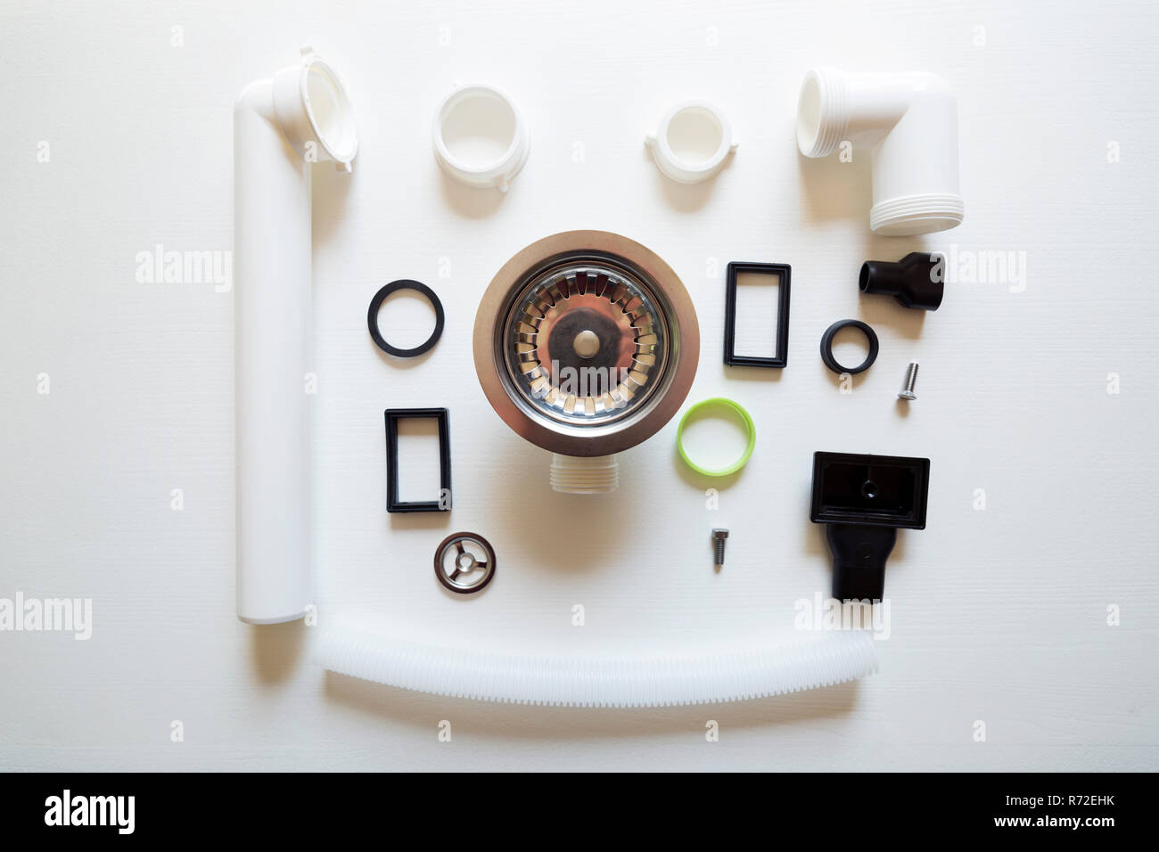 Different hardware elements and tubes for a kitchen sink drain Stock ...