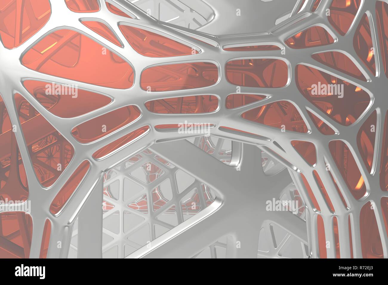 Abstract 3d rendering concept of high poly architecture with steel and ...