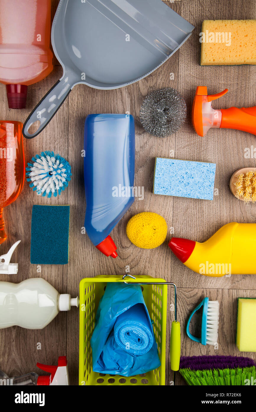 Assorted cleaning products Stock Photo - Alamy