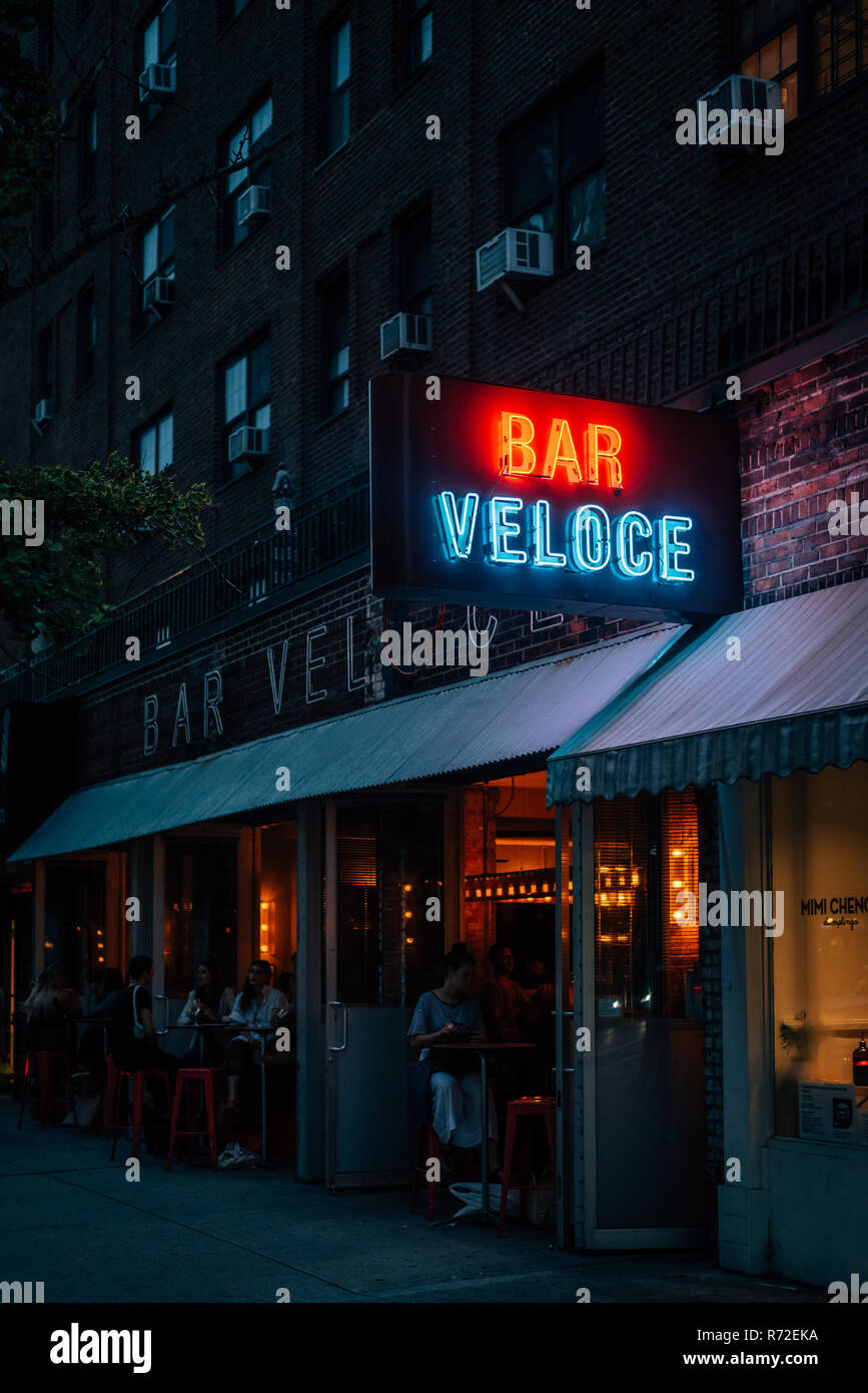 Bar Veloce neon sign, in East Village, Manhattan, New York City Stock ...