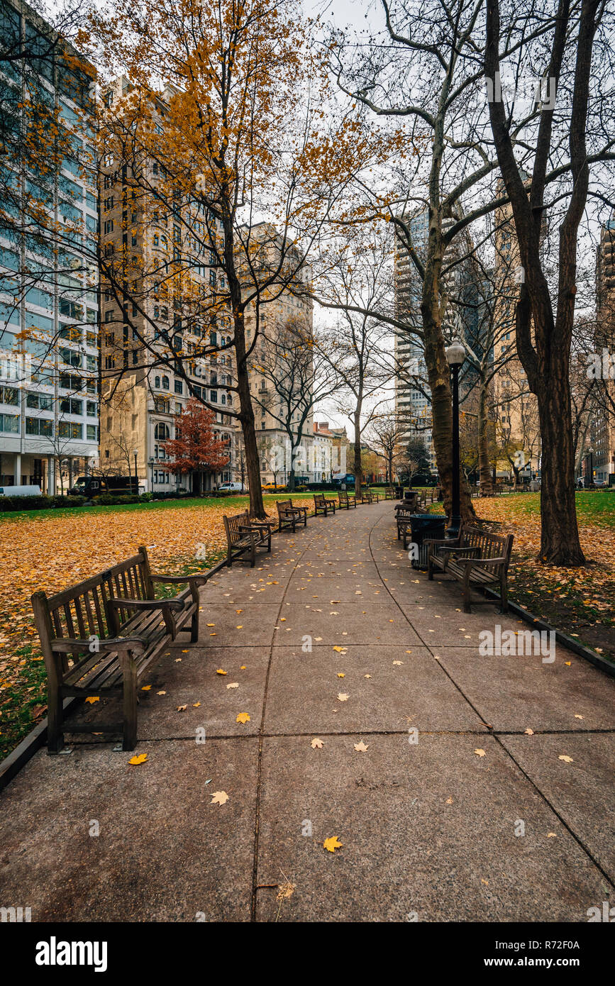 Autumn color and walkway at Rittenhouse Square Park, in Philadelphia ...