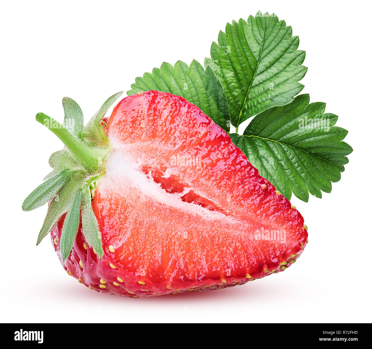 Strawberry cut in half with leaf isolated on white background. Clipping ...