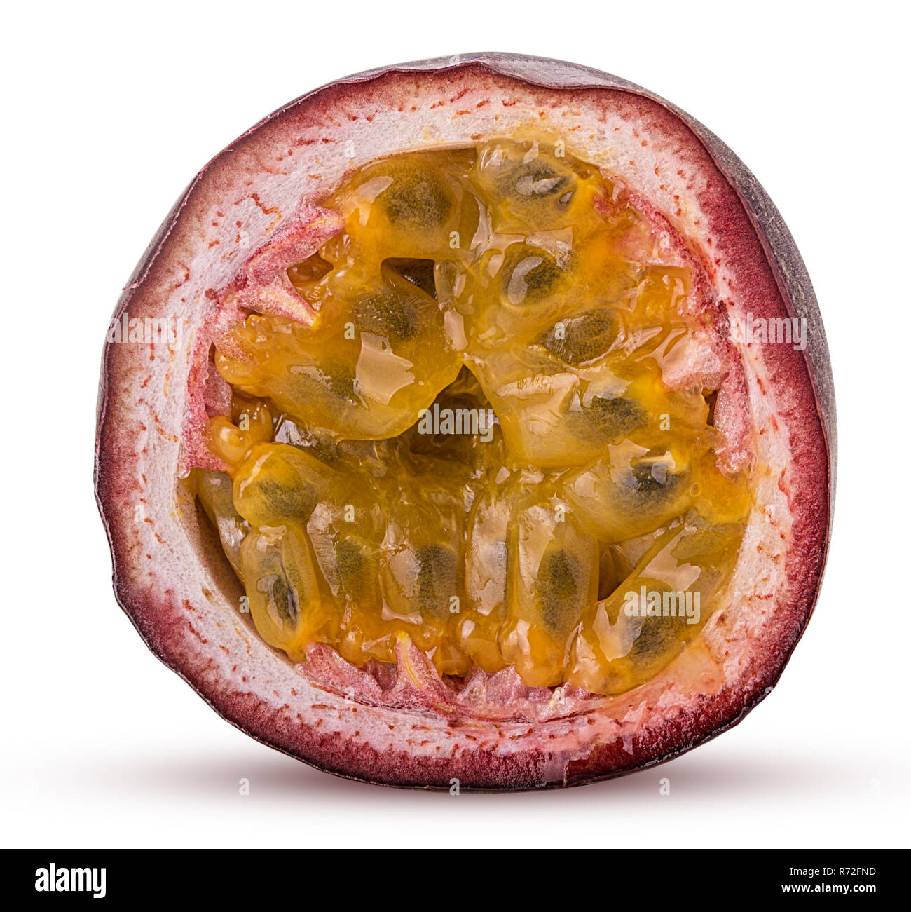 Passion Fruit Cut In Half Isolated On White Background Clipping Path