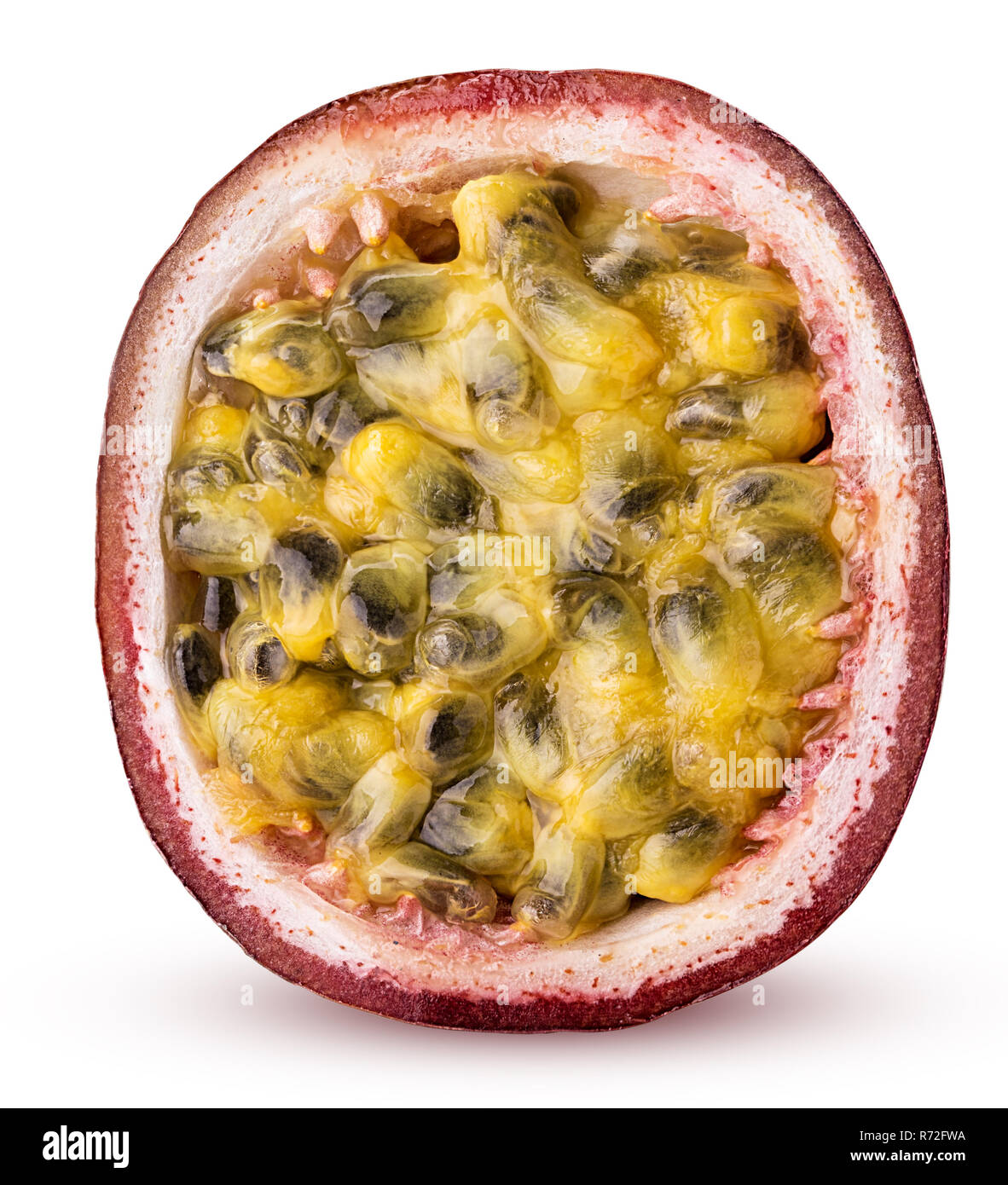 Passion Fruit Cut In Half Isolated On White Background Clipping Path