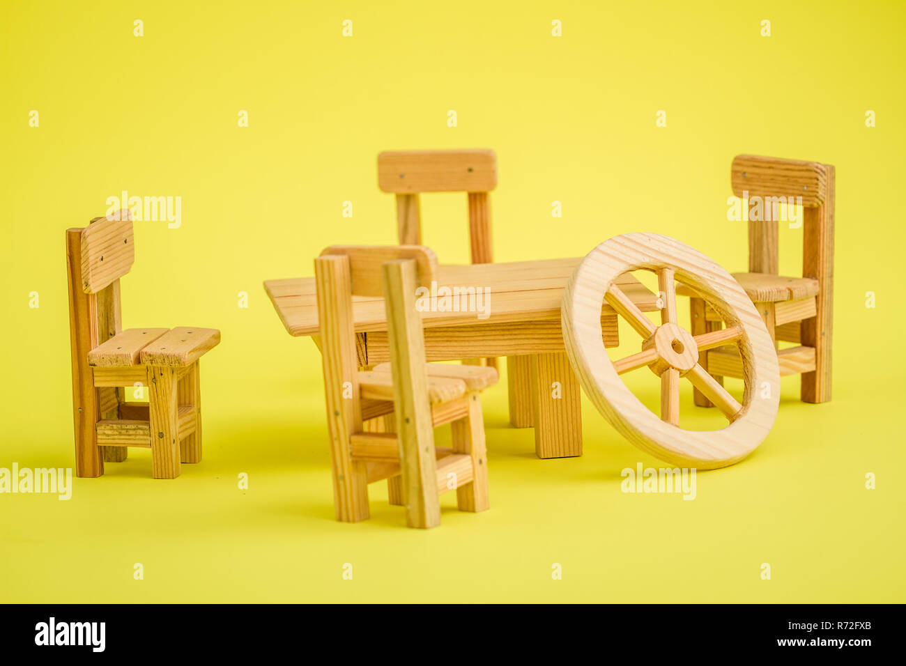 Handmade Miniature Wooden Chair and Table Set Stock Photo - Alamy