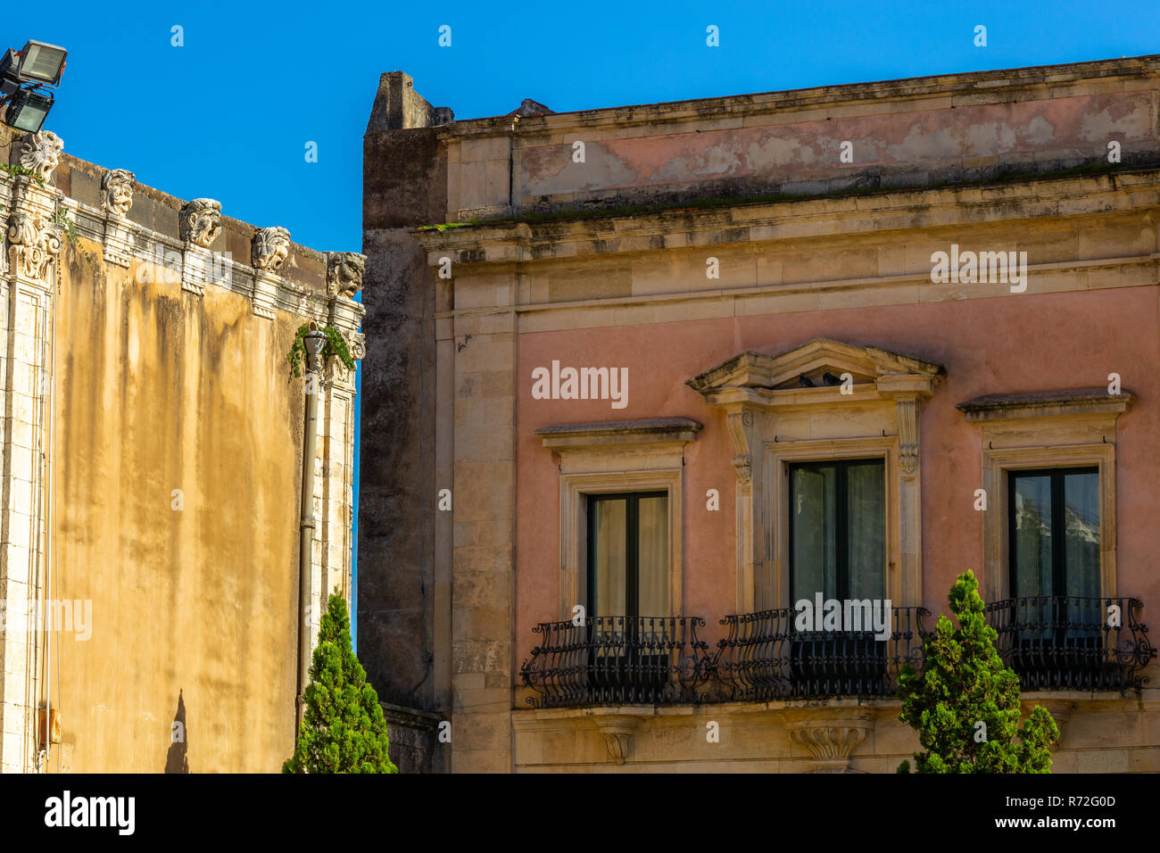 Detail of ancient Sicilian baroque houses Stock Photo - Alamy