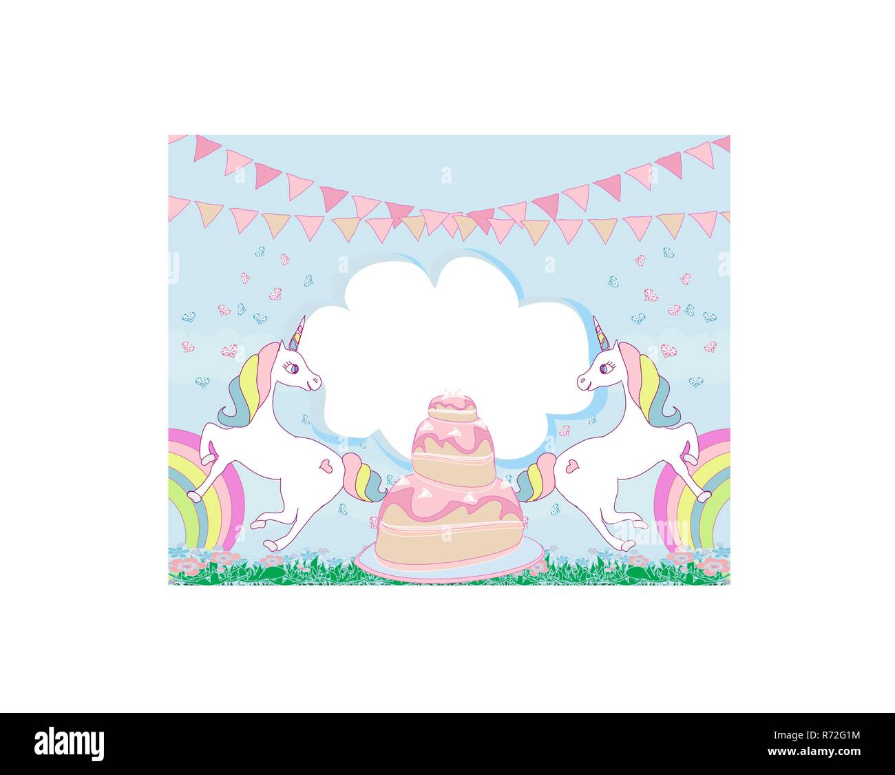 Card with a cute unicorns and birthday cake Stock Vector Image & Art ...
