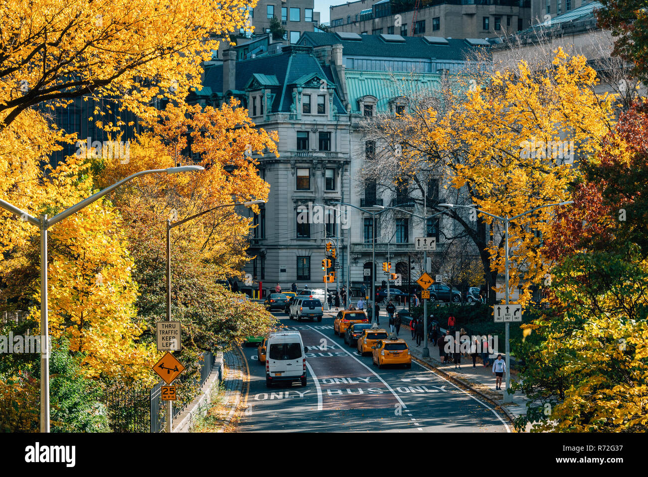 Autumn color and view of 84th Street in the Upper East Side, from ...