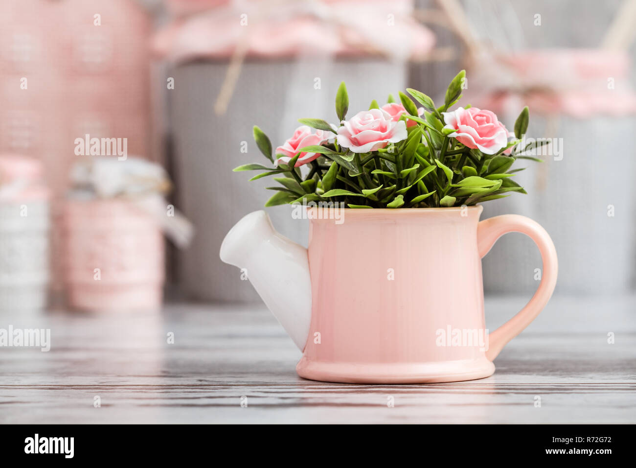 Gray and Pink Cute Decorative Kitchen Utensils Stock Photo - Alamy