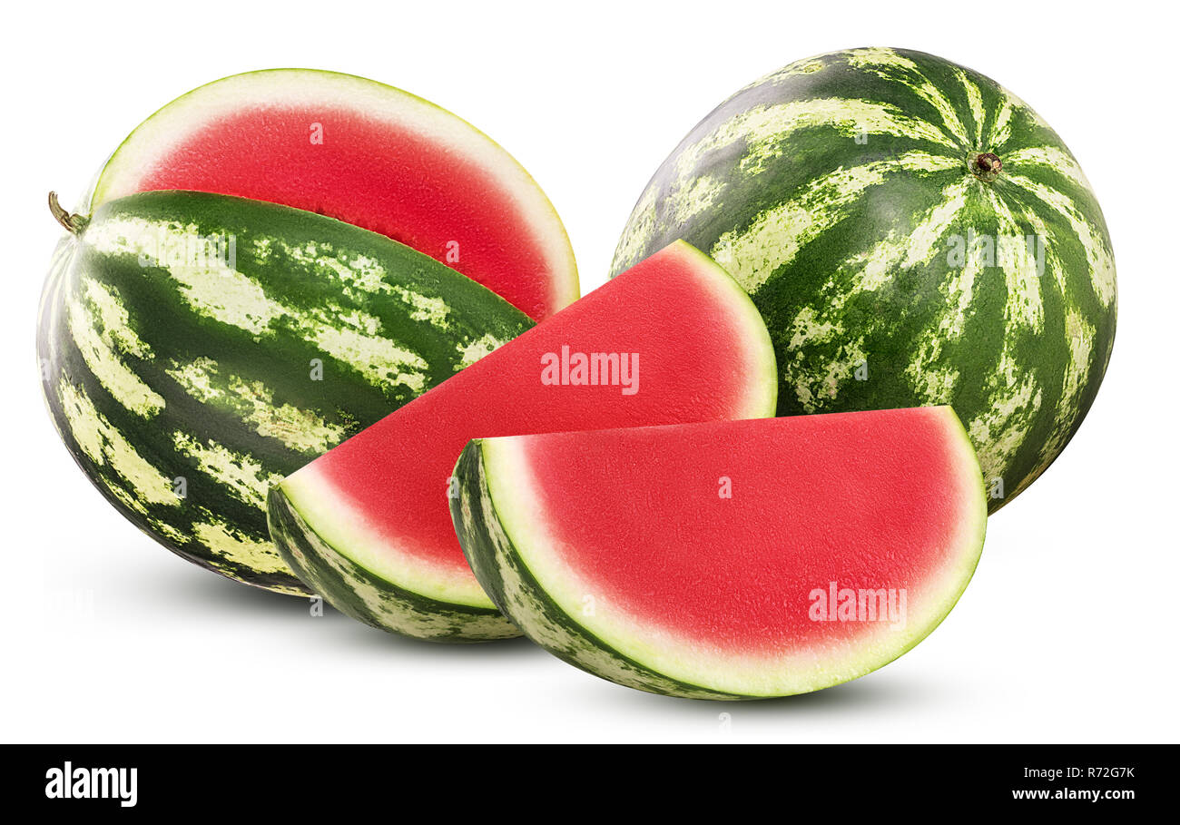 Ripe whole and cut watermelon without ossicle with slice isolated on ...
