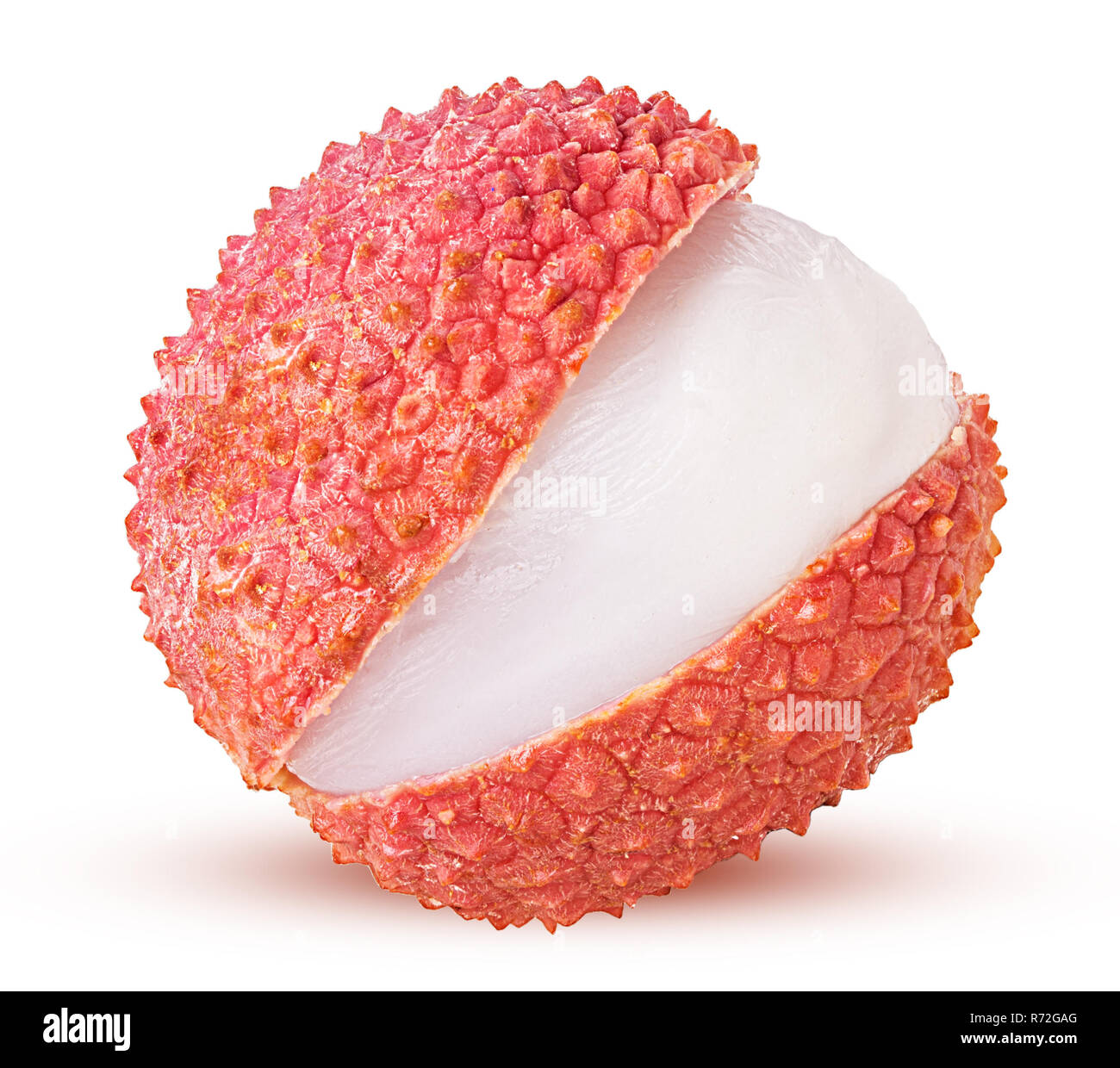 Fresh lychee the skin is cut isolated on white background. Clipping ...