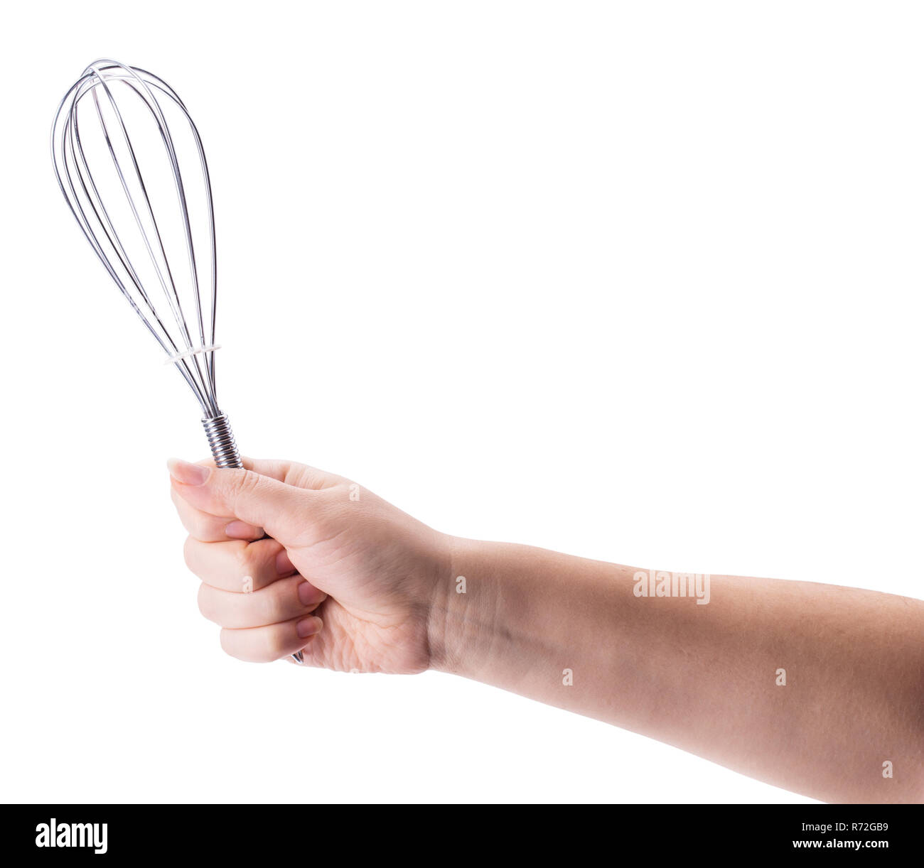 Female holding in hand whisk isolated on white background. Clipping ...