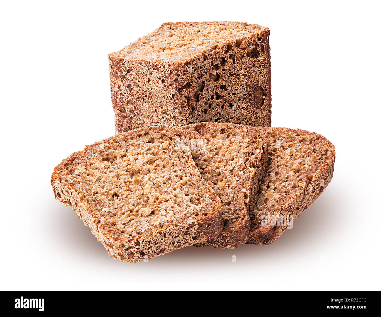 Healthy bread from sprouted grain cut in half and slice isolated on ...