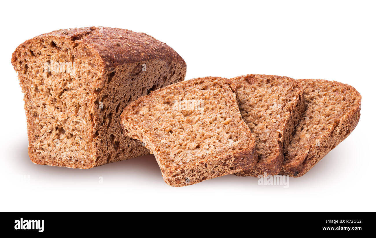 Healthy bread from sprouted grain cut in half and slice isolated on ...