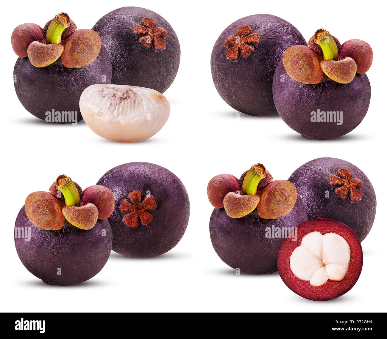 Collections fresh mangosteen one cut in half, and slice isolated on ...