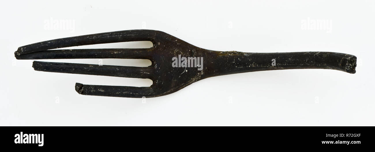 Fork with four teeth and flattened hexagonal handle, fork cutlery soil ...