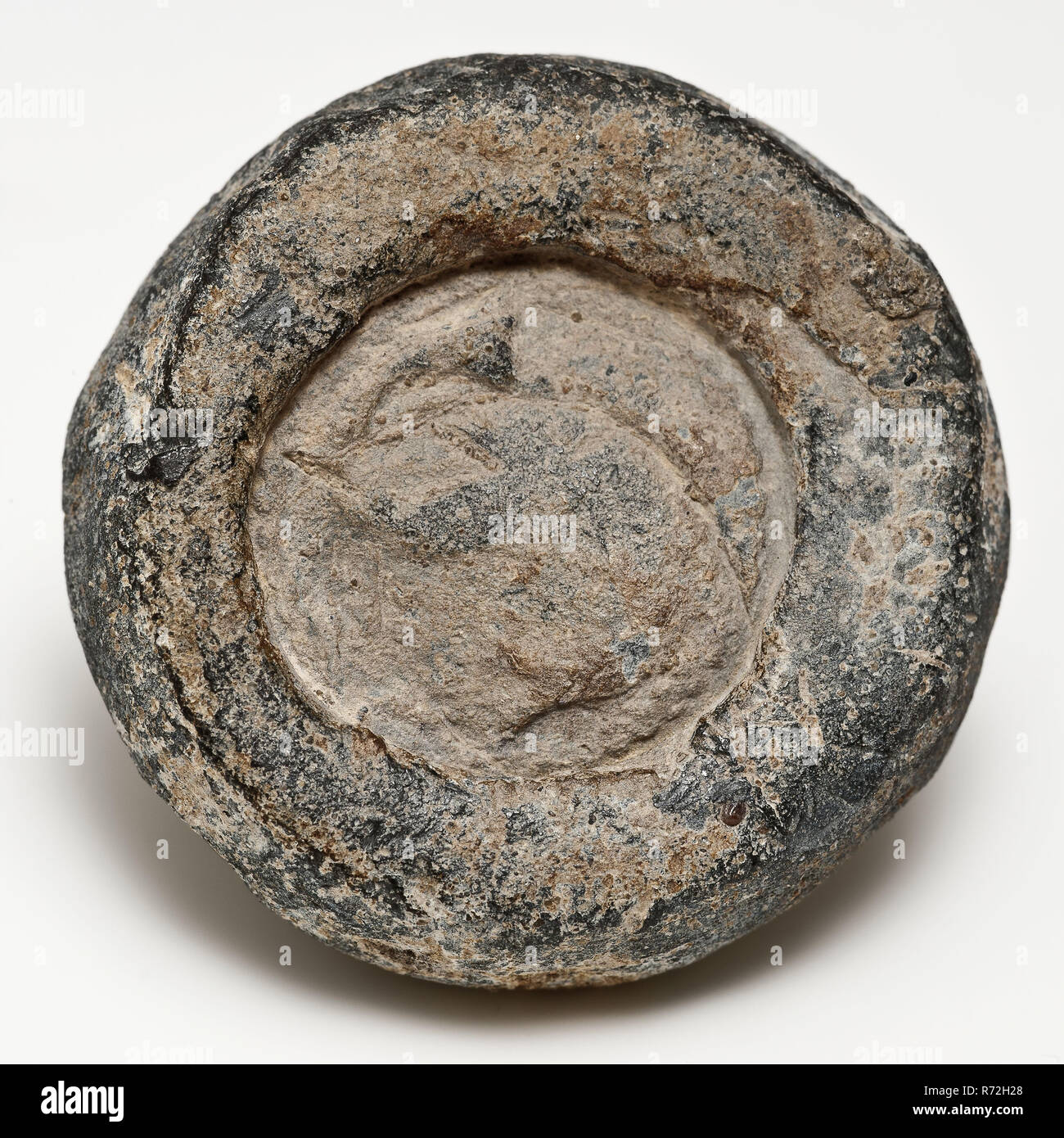 Disc-shaped lead weight with embossed stamps, weight ground find lead ...