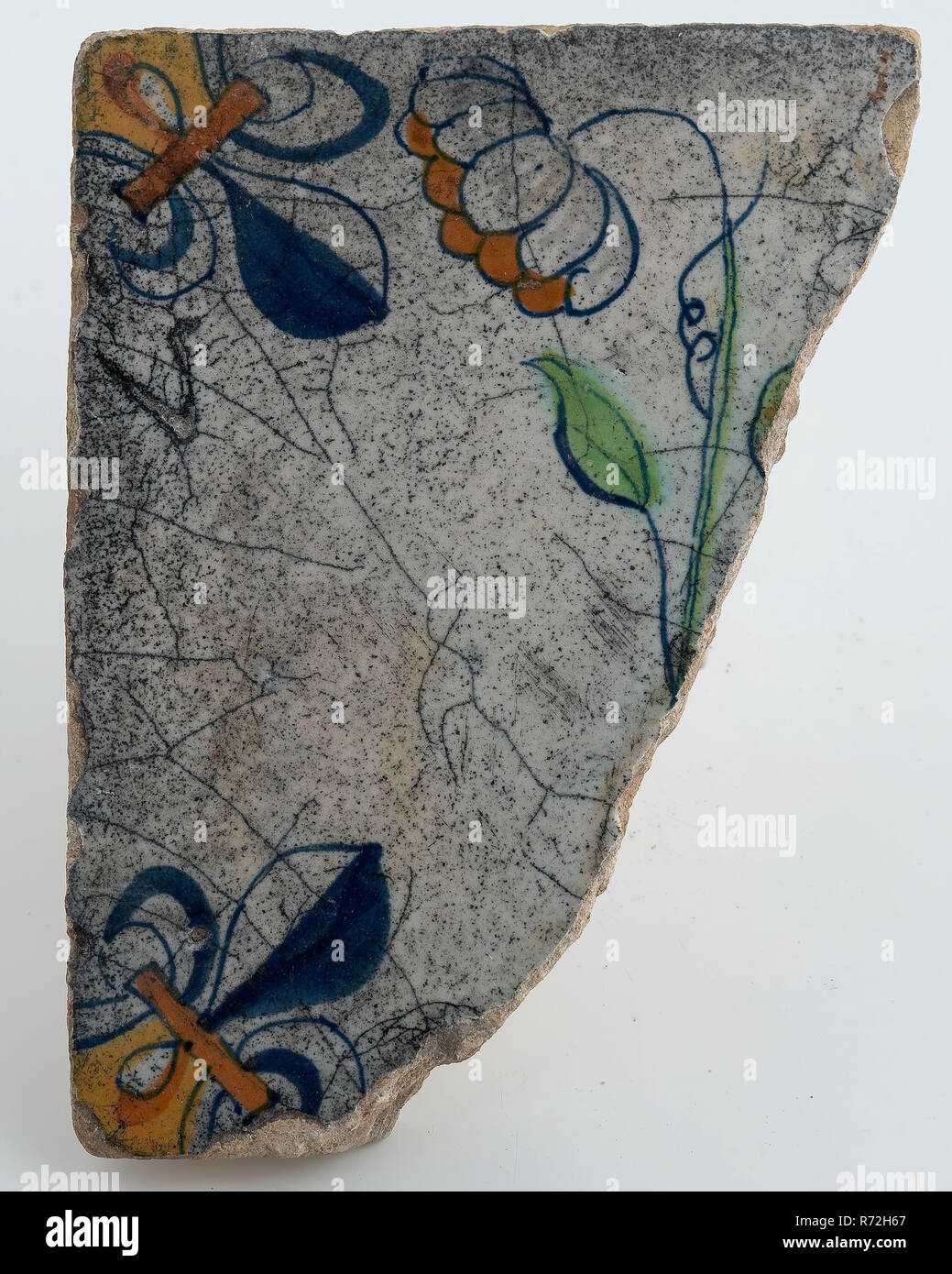 Fragment flower tile with corner decoration and central multi-colored ...