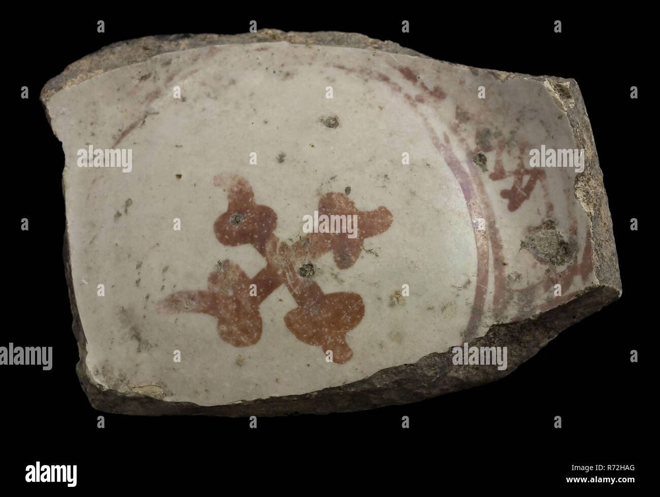 Four fragments of Spanish majolica, shard soil find ceramic earthenware ...